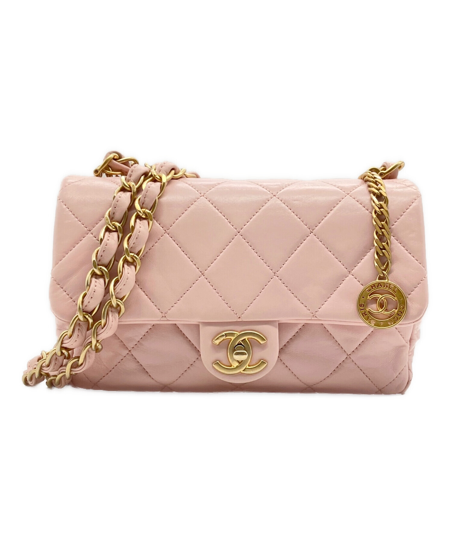 CHANEL シャネル マトラッセ 斜め掛けショルダーバッグ スマートフォン ポーチ ピンク 14061 レディース【中古】 z6023 中古・古着通販】CHANEL (シャネル) マトラッセ 23/チェーンショルダー