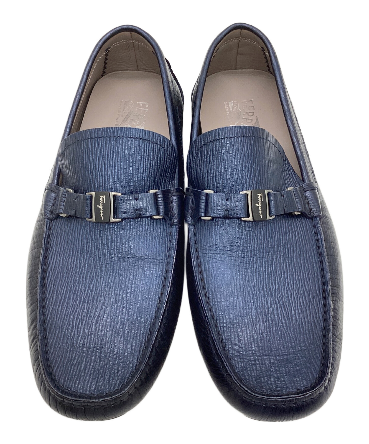 【中古】サルヴァトーレフェラガモ Salvatore Ferragamo フラットシューズ パンプス 革 アーモンドトゥ ベルト 8 青 中古・古着通販】Salvatore Ferragamo (サルヴァトーレ フェラガモ