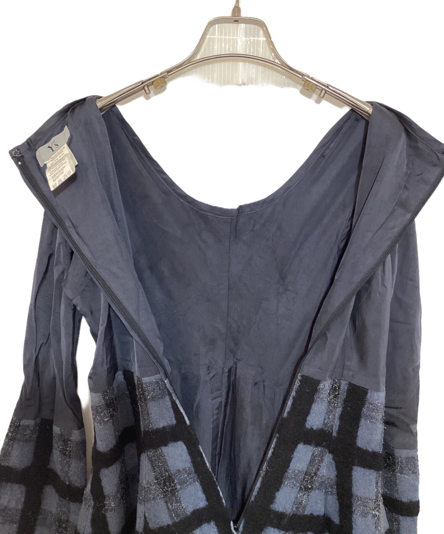 中古・古着通販】Y's (ワイズ) 切替チェックワンピース ネイビー