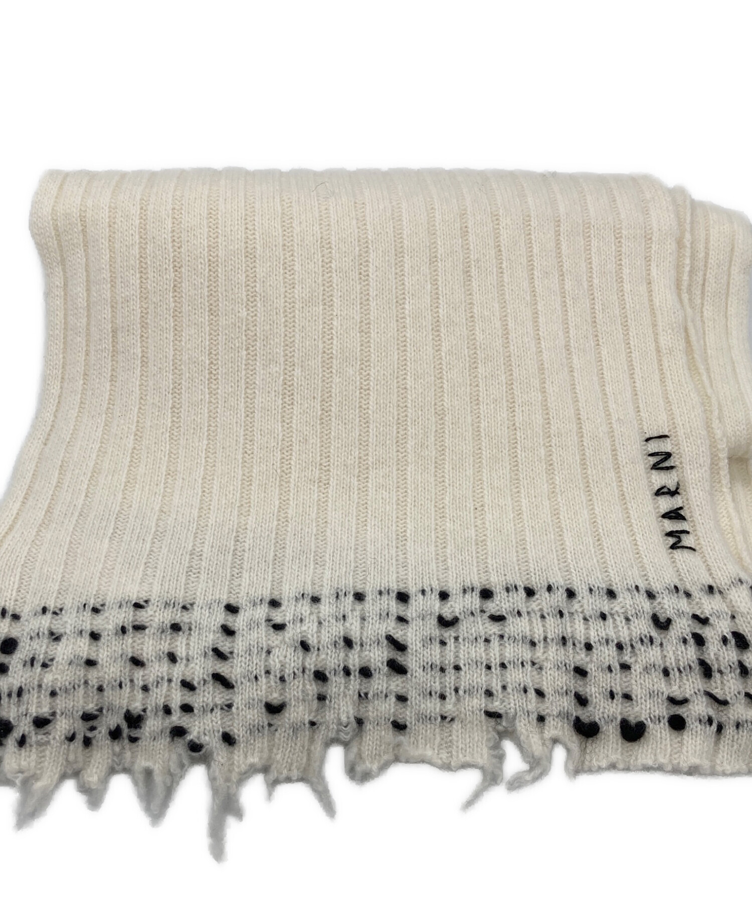 中古・古着通販】MARNI (マルニ) ウールロゴ刺繍マフラー アイボリー