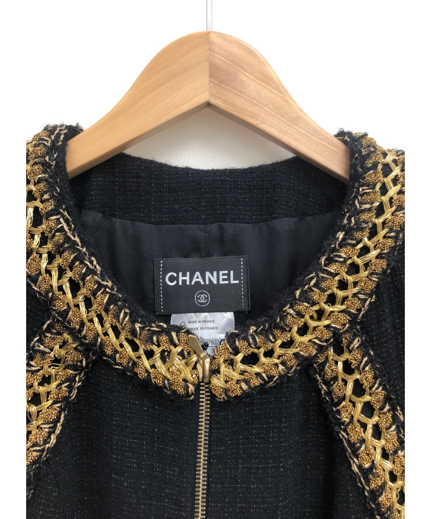 中古・古着通販】CHANEL (シャネル) ゴールドトリムフロントジップ