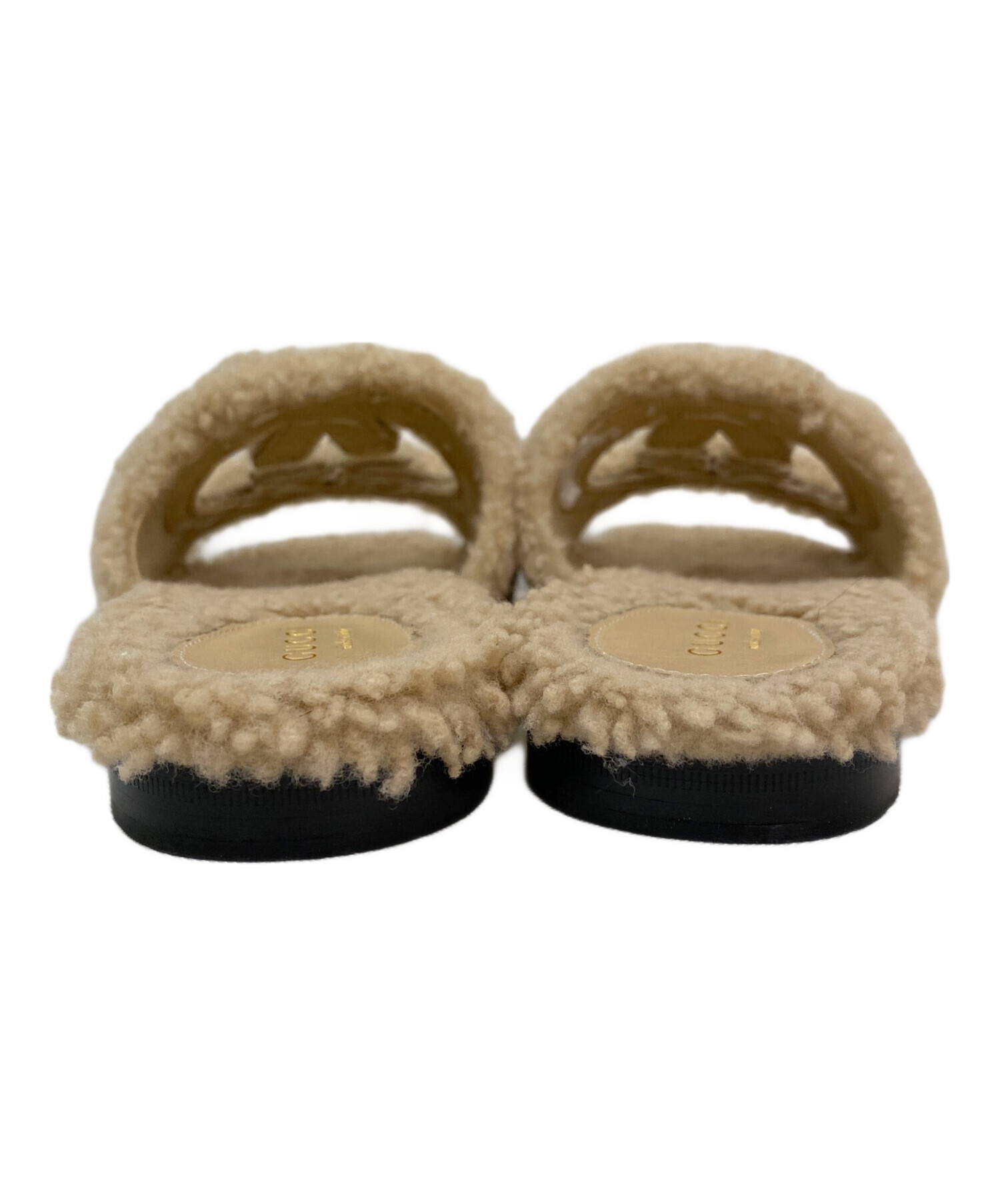 グッチ インターロッキングG サンダル サイズ：9 ブラック ベージュ ボア レディース GUCCI 【中古】 中古・古着通販】GUCCI (グッチ) インターロッキングGボアサンダル